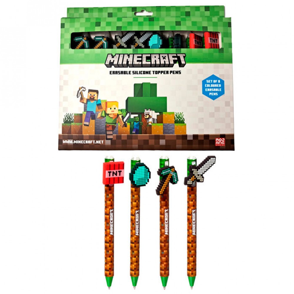GIFTS : Minecraft set of 8 coloured erasable pens